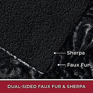 Mellanni Faux Fur Fuzzy Blankets - Soft Blankets and Throws - Shaggy Throw Plush Blanket - Dual-Sided Faux Fur & Sherpa - Shed-Resistant Couch Throw Blankets (1 Throw Blanket 60" x 80'' Black)