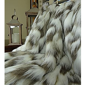 Thomas Collection Ivory Faux Fur Throw Blanket & Bedspread - Tibet Fox Fur - Ivory Beige Luxury Faux Fur - Throw Blanket - Luxury Soft Faux Fur, Handmade in US, 16445