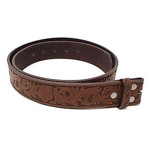 BC Belts Womens Leather Belt Strap with Embossed Western Flowers Pattern 1.5" Wide with Snaps (Brown-L)