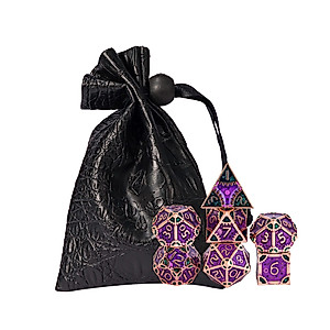 UDIXI Metal Dice Set D&D, 7PCS Metal DND Dice Steampunk Gear D and D Dice for Dungeons and Dragons Role Playing Games and Other Tabletop Game (Purple)