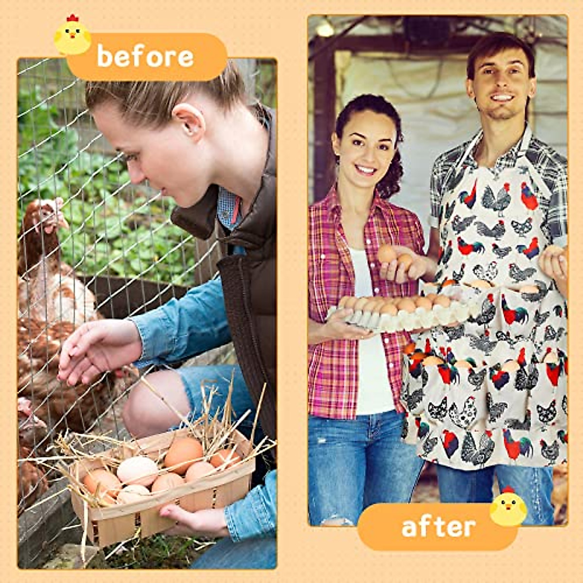 2 Pcs Egg Apron for Fresh Eggs Hen Duck Goose Eggs Holder Aprons Adjustable Gathering Apron with Pockets for Home Kitchen (Classic)