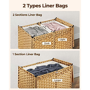 Greenstell Laundry Hamper with Lid and 2 & 1 Removable Liner Bags, No Install Needed, 130L Collapsible Laundry Basket, Wicker Clothes Hamper with Handles, Hamper for Bedroom, Bathroom, Goose Yellow