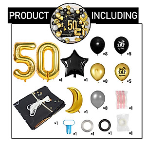 Happy 50th Birthday Balloons Gold Set Decor - Cheers to 50 Years Old Party Theme Garland Star Moon Banner Backdrop Decorations For Women and Men Supplies
