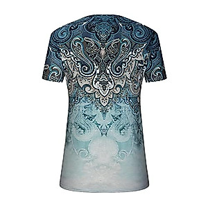 SMIDOW Trendy Summer Tops for Women 2023 Casual Loose Fit Short Sleeve v Neck Shirts Ethnic Style Graphic Tees Blouse