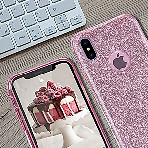 MATEPROX iPhone Xs/X Pink Glitter Bling Sparkle Case for Girls & Women - 5.8" Bumper, Shock-Absorbent