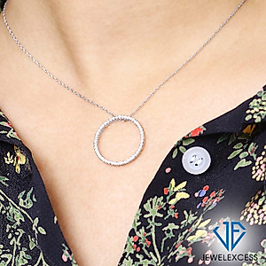 JEWELEXCESS Silver Chain Necklace for Women – .925 Sterling Silver Circle Necklace with Sparkling Genuine 0.25 CTW White Diamonds – Chic, Stunning Silver Statement Necklace Gifts