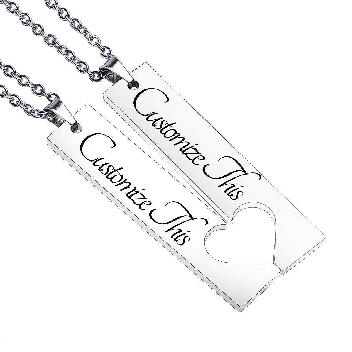Fanery Sue 2PC Personalized Name Necklace Custom Engraved Matching Heart Puzzles Pendant Anniversary for Couples Best Friends