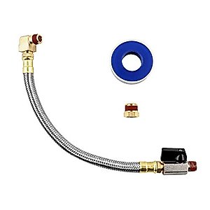 QWORK Extended Tank Drain Valve Assembly Kit for Air Compressor, Including 10 Inches Air Compressor Tank Drain Hose 1/4 inch NPT, 1/4" to 3/8" Brass Adapter and Thread Seal Tape