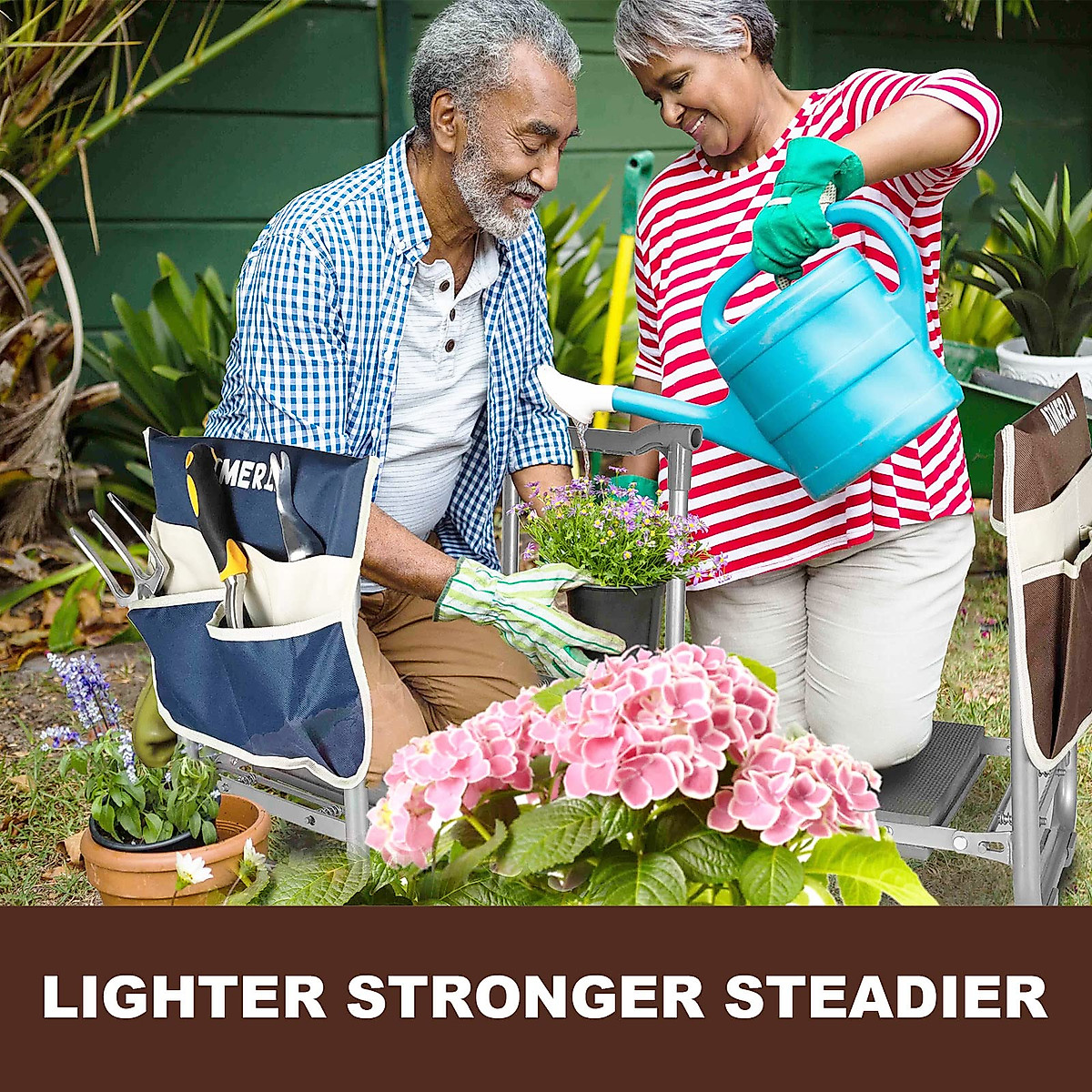 Aimerla Foldable Garden Kneeler Seat Heavy Duty [Upgraded Widened Thick Kneeling Pad] Garden Stool with Large Garden Tool Bags with Pockets - Portable Garden Bench Gardening Gifts for Parents