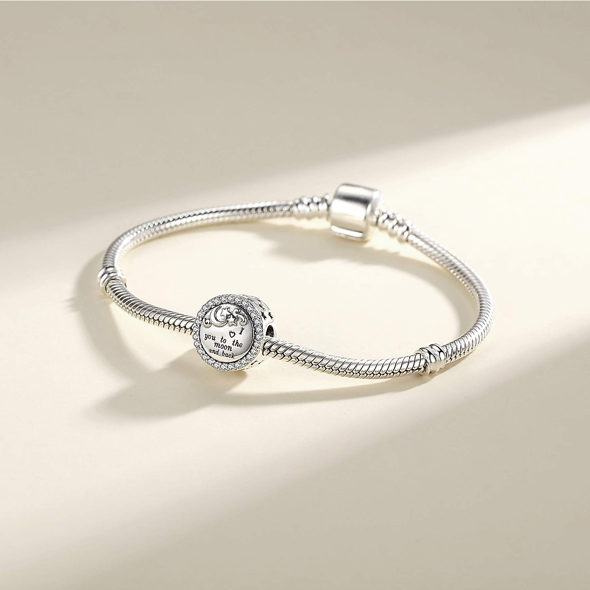 Linorui 925 Sterling Silver Charms Fit Pandora Charms Bracelet I Love You to The Moon and Back Fit Wife Daughter Mom Christmas Birthday Gift