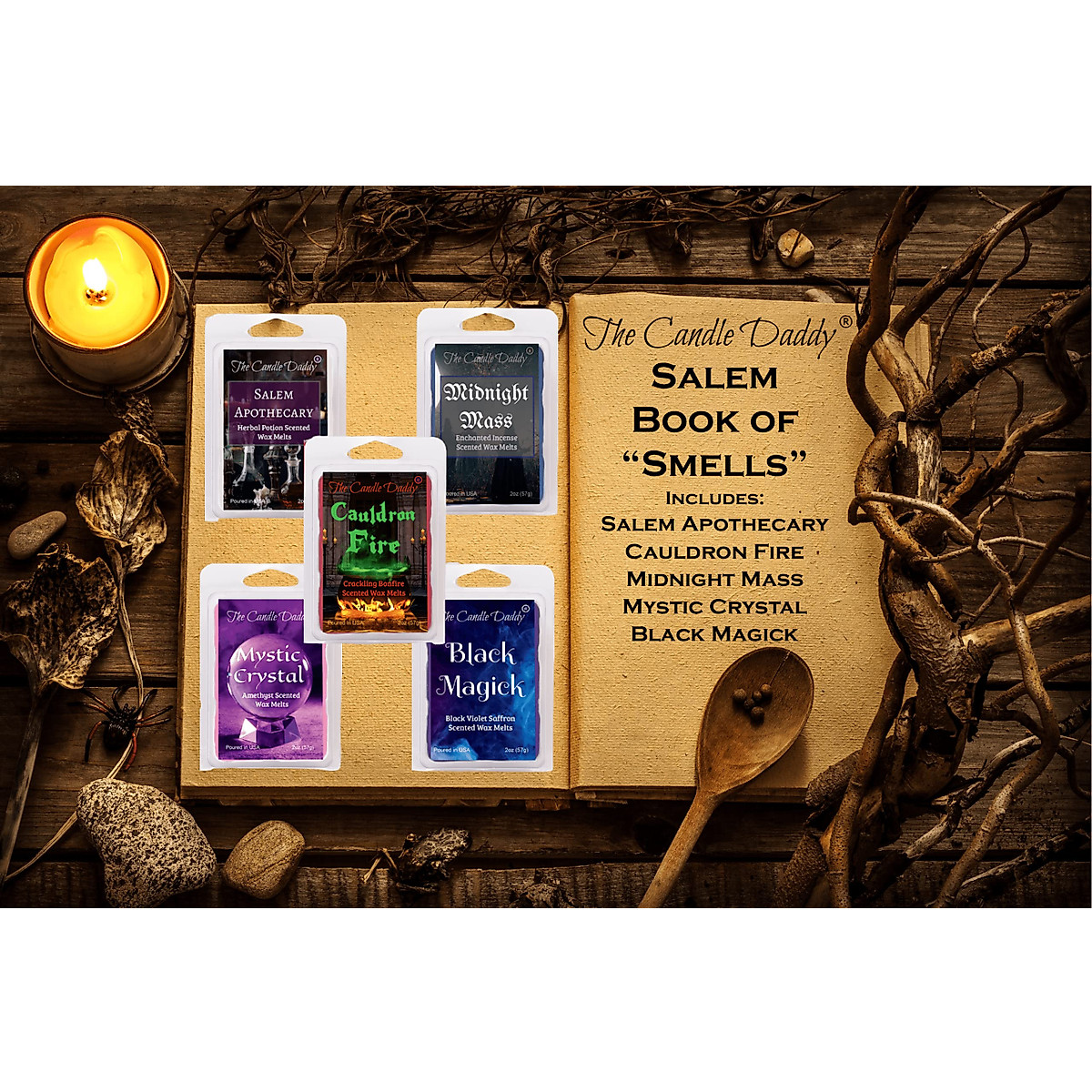 The Candle Daddy Salem Book of Smells Halloween 5 Pack - 5 Amazing Witchy Wax Melts - 30 Total Cubes - 10 Total Ounces