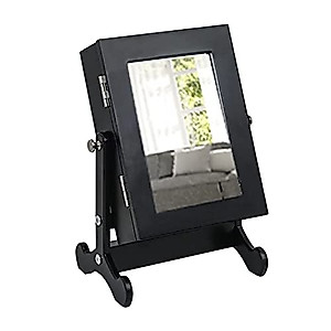 Small Mirror Jewelry Cabinet Organizer Armoire, Black