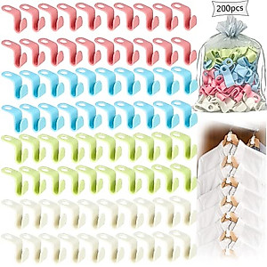 200Pcs Clothes Hanger Connector Hooks, 4 Colors of Space Saving Clothes Hanger Connector Hooks, Hangers Space Saving, Hanger Space Saving for Heavy Duty Plastic Closet Hanger Hooks