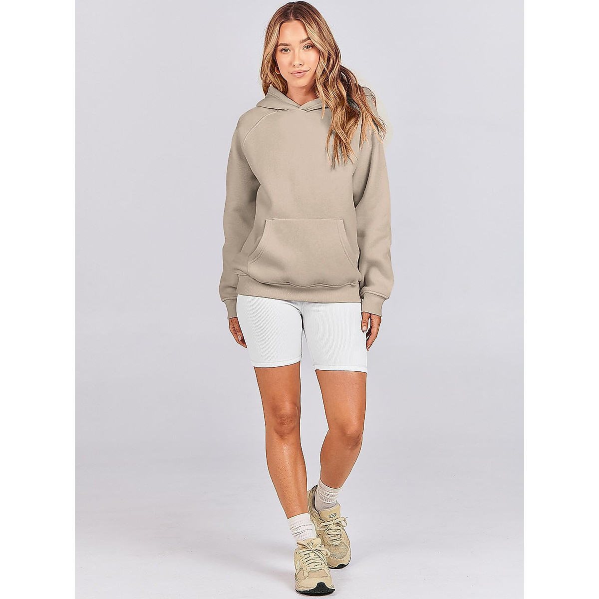ANRABESS Women Hoodies Oversized Fleece Long Sleeve Comfy Casual Basic Pullover Sweatshirts 2025 Fall Outfits Sweater Deep Khaki Medium