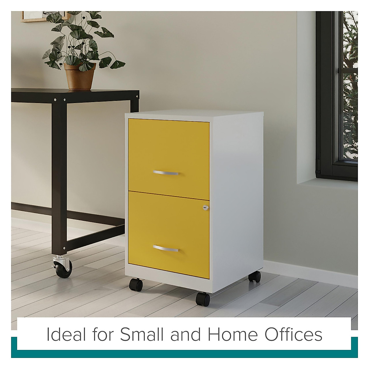 Space Solutions 18" 2 Drawer Mobile Metal Vertical File Cabinet White/Goldfinch