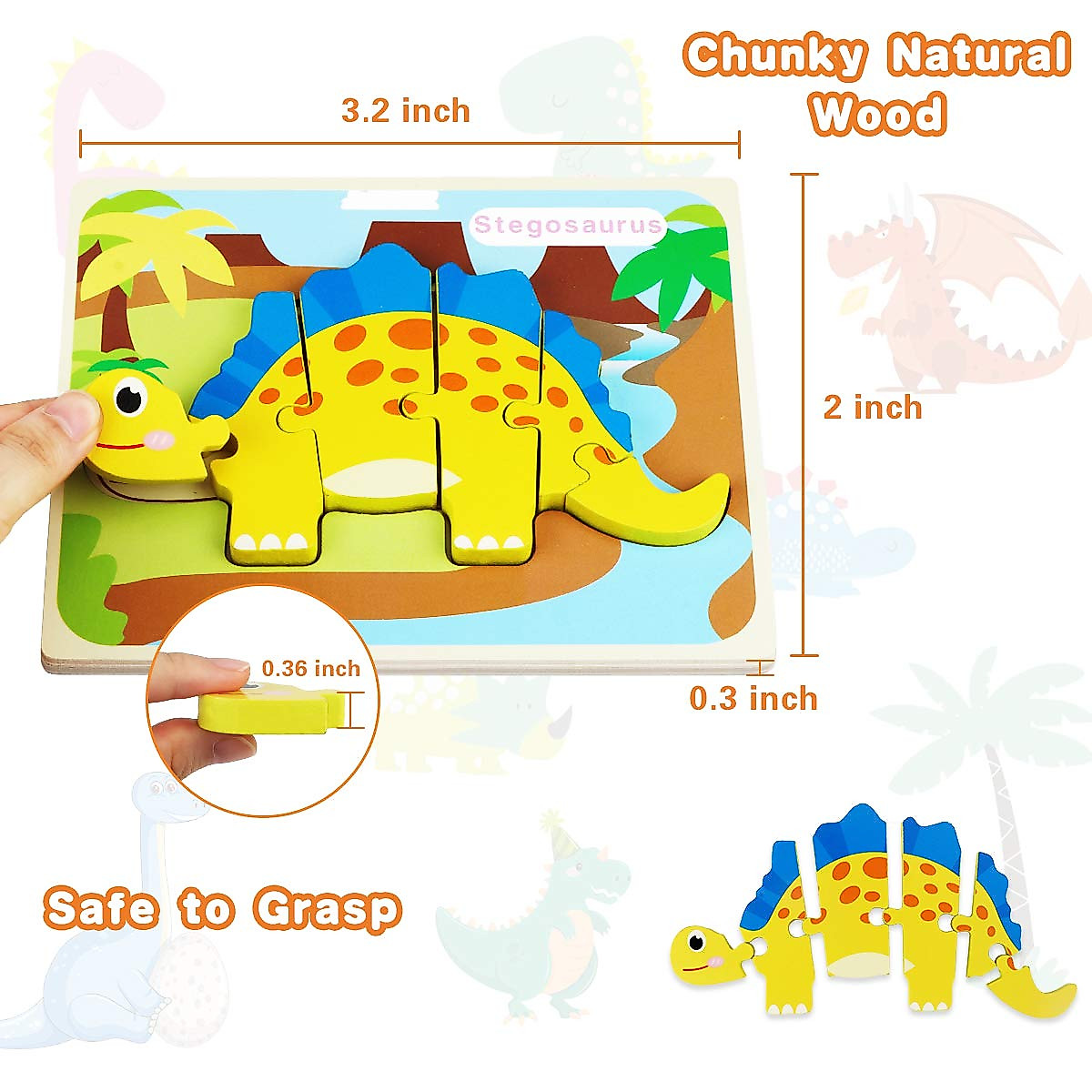 Aitbay Toddler Puzzles 6 Pack Dinosaur Wooden Puzzle for Toddler Kids 3 Year Old, Educational Toys for Preschool Kindergarten Boys and Girls