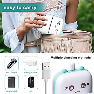 Portable Mini Printer, Pocket Thermal Printer, Inkless Printers with 7 Rolls of Printing Paper for Photos, Office Receipts, QR Codes, Labels, Notes Printing Compatible with iOS Android (Blue)