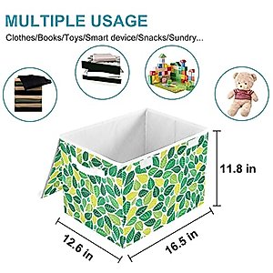 CaTaKu Abstract Leaf Storage Bins with Lids and Handles, Fabric Large Storage Container Cube Basket with Lid Decorative Storage Boxes for Organizing Clothes