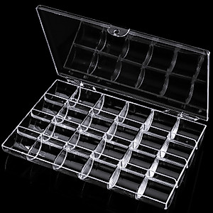 Noverlife 24 Grids Clear Plastic Organizer Box, Storage Container Jewelry Box, Empty Earring Storage Organizer Display Case, Transparent Plastic Nail Art Decorations Container for Bead Rings Earrings