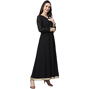 Janasya Indian Women's Black Georgette Solid Kurta with Dupatta(SET578-KR-DPT-A-L)