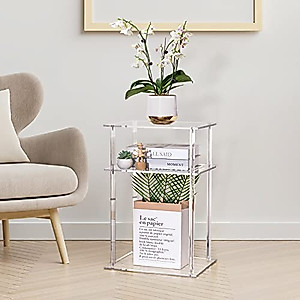 HMYHUM Clear Acrylic End Table, 3-Tier Side Table for Living Room, Small Bedside Table/Nightstand for Bedroom, Home Decor Accent Table, 15.7" L x 11.8" W x 23.4" H