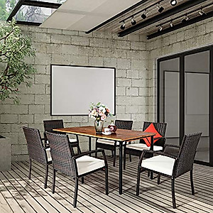 Tangkula Set of 6 Outdoor Dining Chairs, Patiojoy Weather Resistant PE Rattan Patio Chairs with Soft Cushions and Rustproof Steel Frame, Outdoor Wicker Armchairs for Garden, Backyard and Poolside