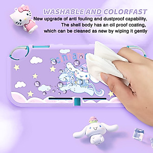 DLseego Protective Case Design for Switch Lite, TPU Cover Case Cute Rabbit Animal Pattern Shock-Absorption Design Hard Cover with 2 pcs Thumb Grips - Purple Rabbit