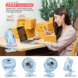 AOGELI Portable Fan,Small Clip on Fan,Clip Fan for Bed,Mini Desk Fan,10000 mAh Rechargeable Battery Operated Fan,3 Speeds Personal Fan,360°Rotate Clip Fan for Stroller Golf Cart Travel Camping Blue