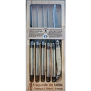 Jean Dubost Laguiole 6 Piece Steak Knife Set France Ivory White Handles