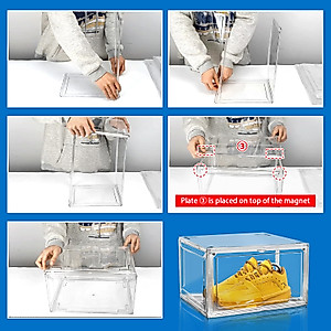 EZJOB Modern Clear Shoe Box, Acrylic Sneaker Shoe Storage Box, Stackable Shoe Display Case with Magnetic Door, 1 Pack Size 15