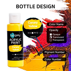 UPGREY 50 Colors Acrylic Paint Set, Non Toxic Art Paints (2fl Oz/60ml Each) With 5 Craft Paint Brushes, Metallic Acrylic Paints Kids Adults for Canvas Crafts Stone Wood Ceramic And Model Painting