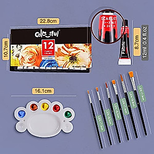 COLORFUL Fabric Paint Set for Clothes with 6 Brushes, 1 Palette, 12 Colors - Permanent Textile Paint Puffy Paint Kit for Shoes, Canvas - Non-Toxic Slick Painting Set for Adults, Beginner & Artists