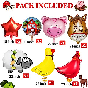14 PCS Farm Animal Balloons Cow Sheep Duck Rooster Pig Donkey Balloons Barnyard Balloon Supplies with Large Number 1 Foil Balloon for Farm Animal Theme 1st Birthday Party Decor Supplies
