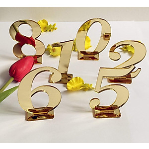 iEventStar Mirror Gold Table Number with Holder Base for Wedding Events (1-10)