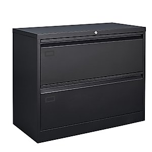 2 Drawer Lateral Filing Cabinet for Legal/Letter A4 Size, Large Deep Drawers Locked by Keys, Locking Wide File Cabinet for Home Office, Metal Steel, Black