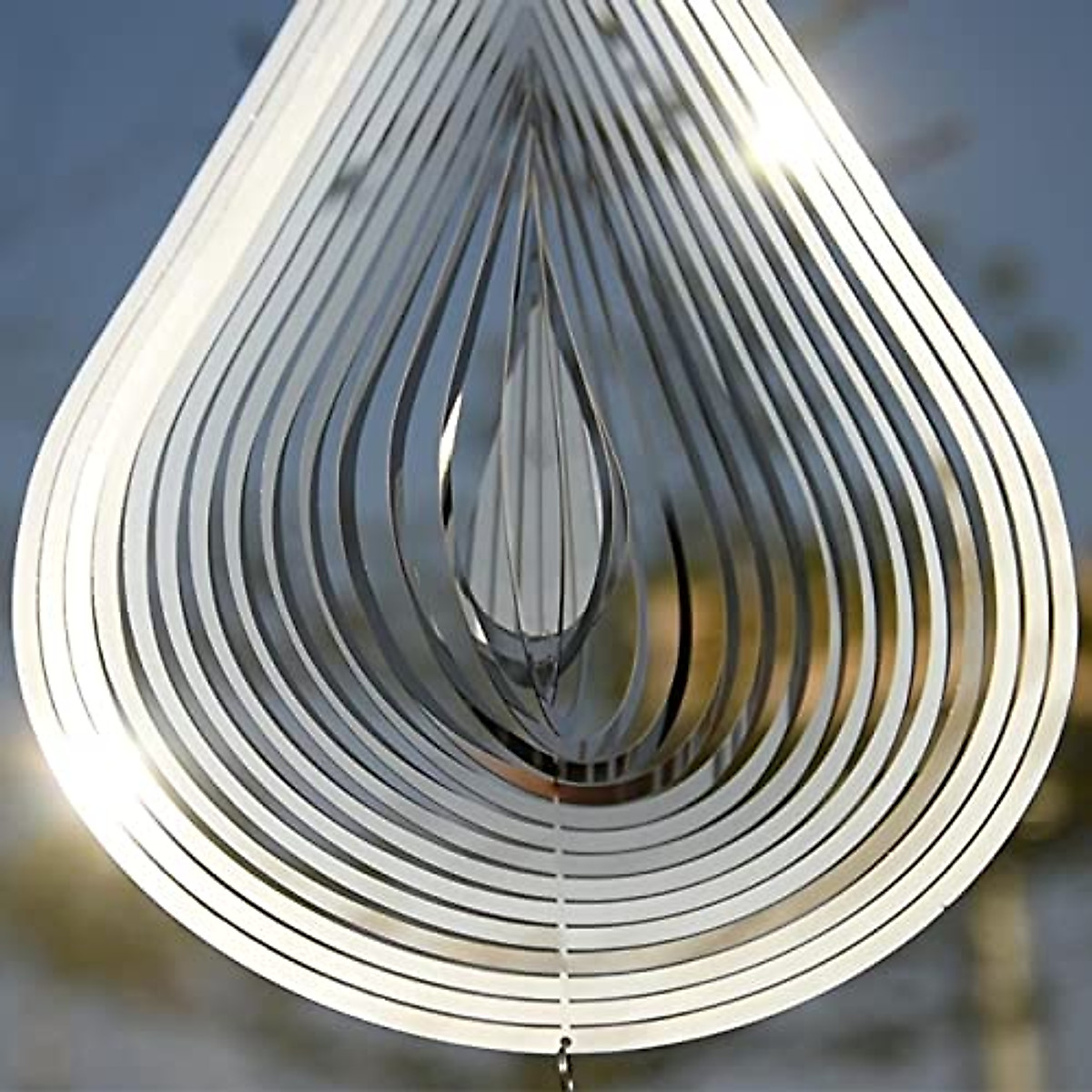 Tsocent Wind Spinners, 2 Pack 12in 3D Stainless Steel Outdoor Hanging Wind Spinner with 2X Water Drop Pendant and 3X 360° Rotating Hook, Reflective Decor for Outside Yard and Garden (2 Pack)