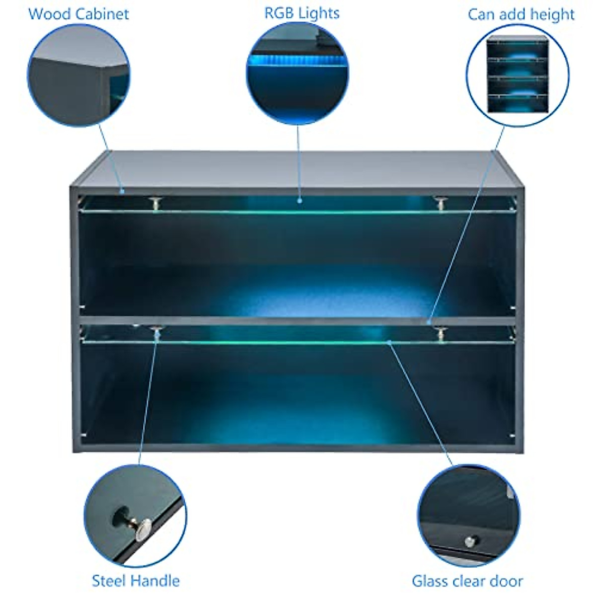 FUQIAOTEC Black Shoe Rack with 10 Colours LED Lights, Shoe Storage Cabinet for Up to 6 Pairs of Shoes, Wood Shoe Shelf with Sliding Glass Doors, Premium Shoe Box