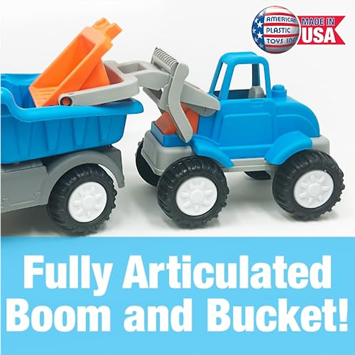 American Plastic Toys Kids’ Gigantic Loader Truck, Made in USA, Tilting Loading Dump Bucket, Knobby Wheels, & Metal Axles for Indoors & Outdoors, Haul Sand, Dirt, or Toys, Ages 2+ (Color May Vary)