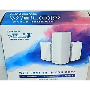 Linksys Velop Mesh WiFi System Dual-Tri AC4800, White, 3-Pack (Refurbished)