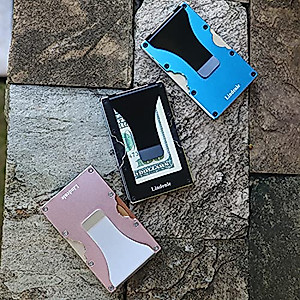 Lindenle Minimalist Wallet Small Card Holder Slim Front Pocket Wallet RFID Blocking Money Clip Women Men (Rose Gold)