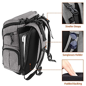 Mancro Diaper Bag Backpack, Large Bady Bag, Multifunction Maternity Baby Nappy Bag for Dad & Mom with Changing Pad, USB Charging Port, Insulated Pockets, Laptop Pocket and Stroller Straps