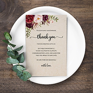 321Done Thank You Table Place Setting Cards (Set of 50) Large 4x6 with Love, Wedding, Party, Retirement, Graduation, Birthday, Shower, Baby Bridal - Made in USA - Watercolor Red Roses Floral Tan