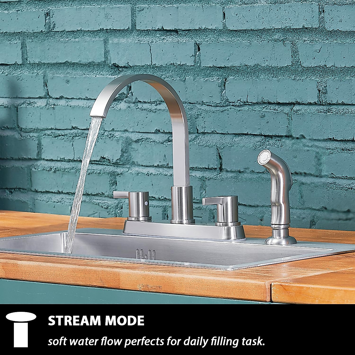 Kitchen Faucet with Sprayer,Brushed Nickel Stainless Steel Kitchen Sink Faucet with Side Sprayer,Kitchen Faucets for Sink 3 Hole,Commercial RV Laundry Utility Kitchen Faucet KMF027L-3