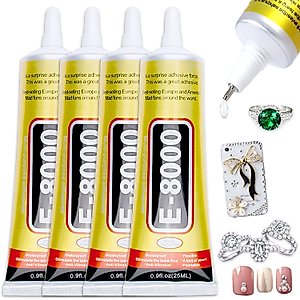 4pcs X 25ML E8000 Glue Clear Jewelry Metal Glue, Upgrade Clear E-8000 Glues Paste Transparent Liquid Fusion Fabric Glue for Phone Repair, Glass, Wooden, Rhinestone Jewelry Crafts, DIY Tumblers