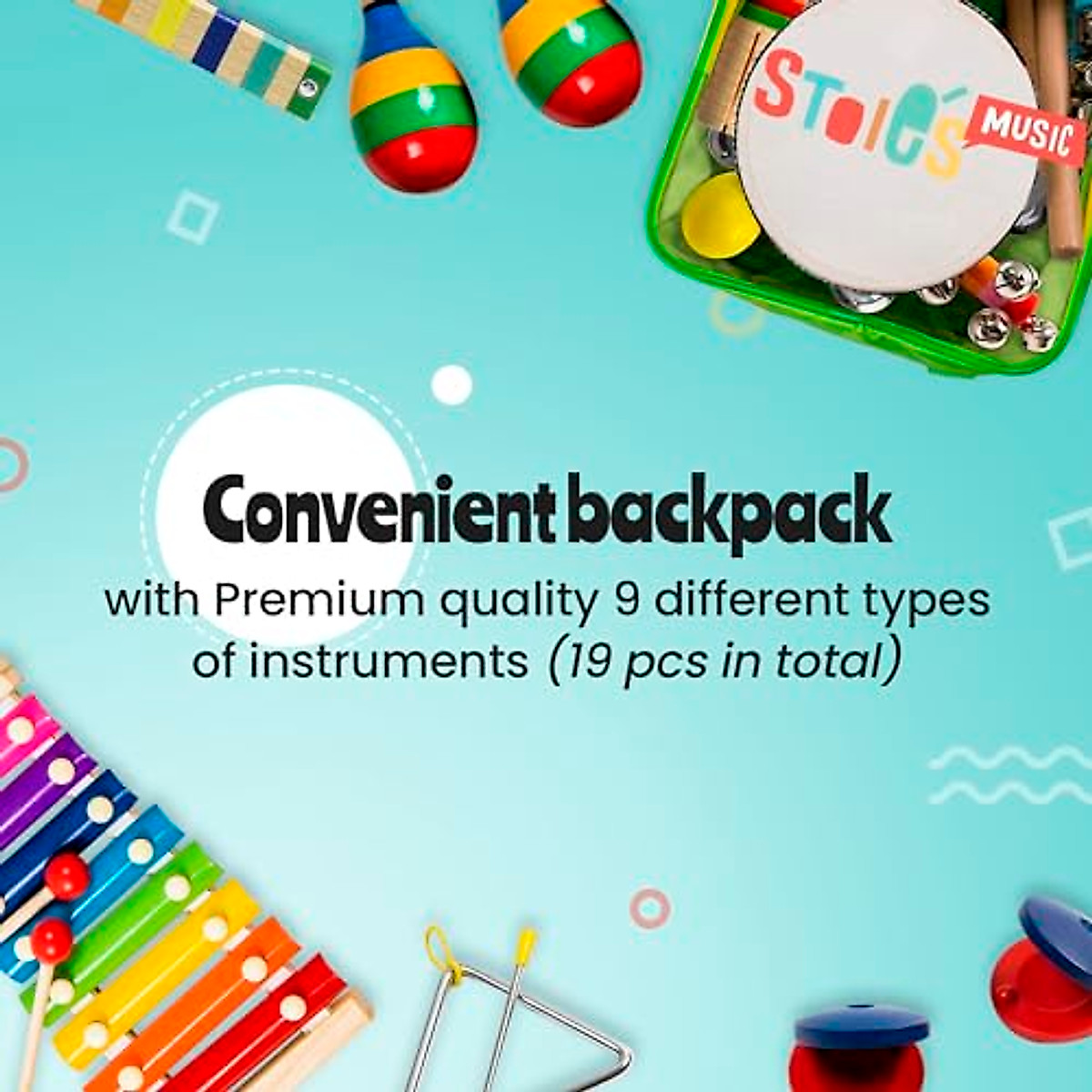 Stoie's Kids Musical Instruments Set 19 pcs for Toddler Ages 3-5 - Baby Wooden Percussion Musical Toys for Little Boys & Girls 9-12 Years Old- with Xylophone and Maracas - to Play in First Mini Band