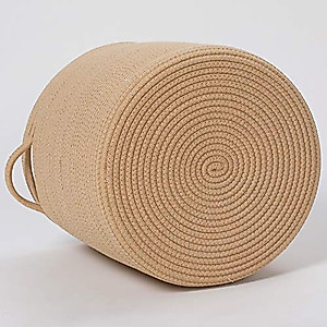 13" x 13" x 15" Medium Storage Basket with Lid, Cotton Rope Storage Baskets, Laundry Hamper, Cloth Bin, for Clothes Towels Blankets Storage in Living Room, Large Basket Full Beige with Cover