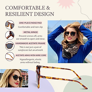 DUCO Retro Round UV400 Polarized Sunglasses for Women Men Vintage Shades Classic Acetate Trendy Fashion Sunglass DC1230 (Tortoise Frame Grey Lens)