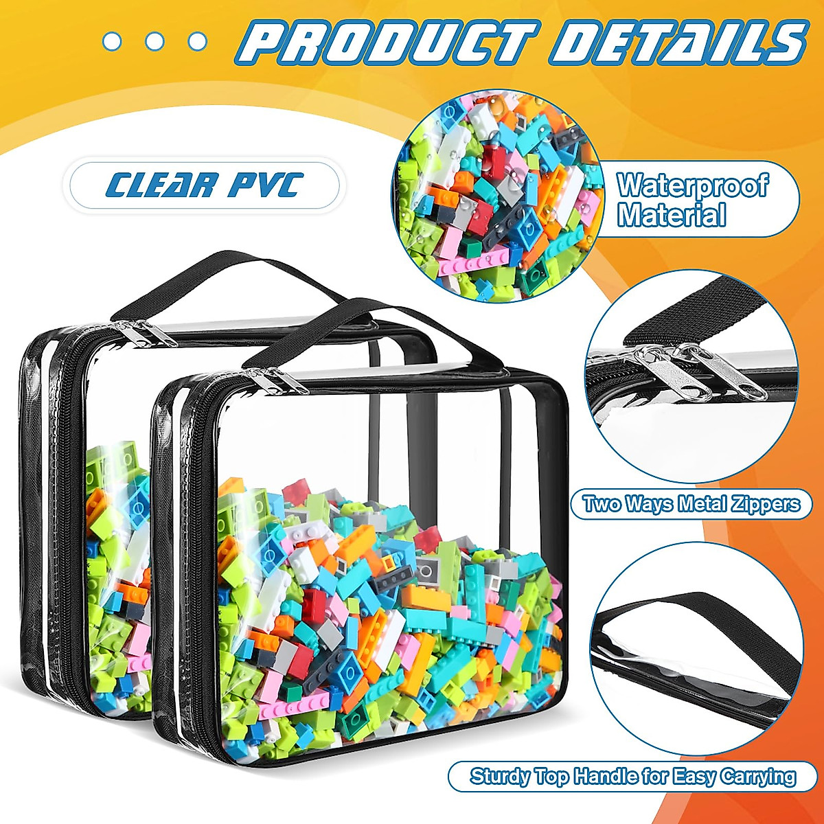 Sanwuta 12 pcs Clear PVC Toy Storage Bags with Zipper Waterproof Toy Bags Puzzles Organizing Bags for Books Board Games Building Blocks Toiletry