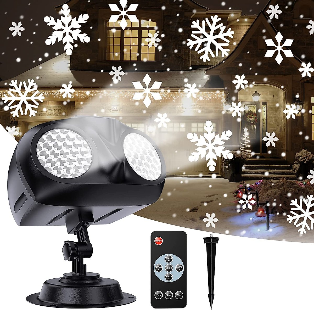 LUOWAN Christmas Snowflake Projector Lights, Waterproof LED Snowfall Spotlight Projector with Remote Control, Upgrade Rotating LED Snowfall Projection Lamp for Halloween Xmas Party Holiday Garden
