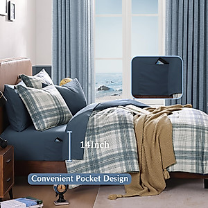 AMBERSPACE Blue Twin XL Comforter Set, Plaid Twin Comforter Set for Boys & Girls,Classic Homestead-Style Twin Bed Set with Sheets and Comforter Set
